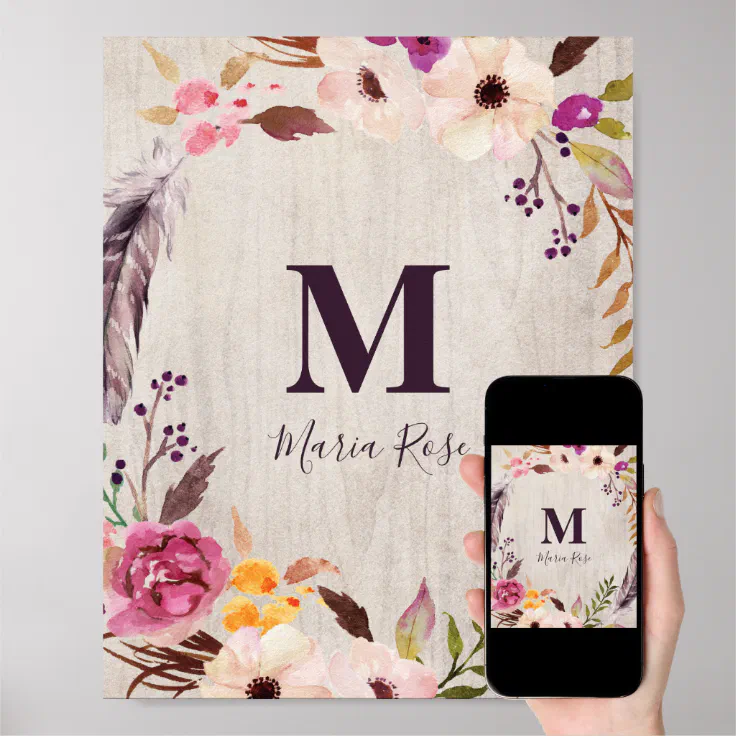 Boho Monogram Initial Letter Nursery Art Decor | Zazzle