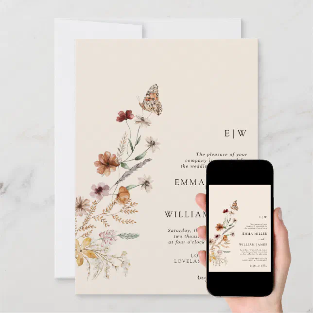 Boho Monogram Wedding Invitation | Zazzle