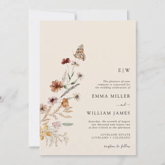 Boho Monogram Wedding Invitation | Zazzle
