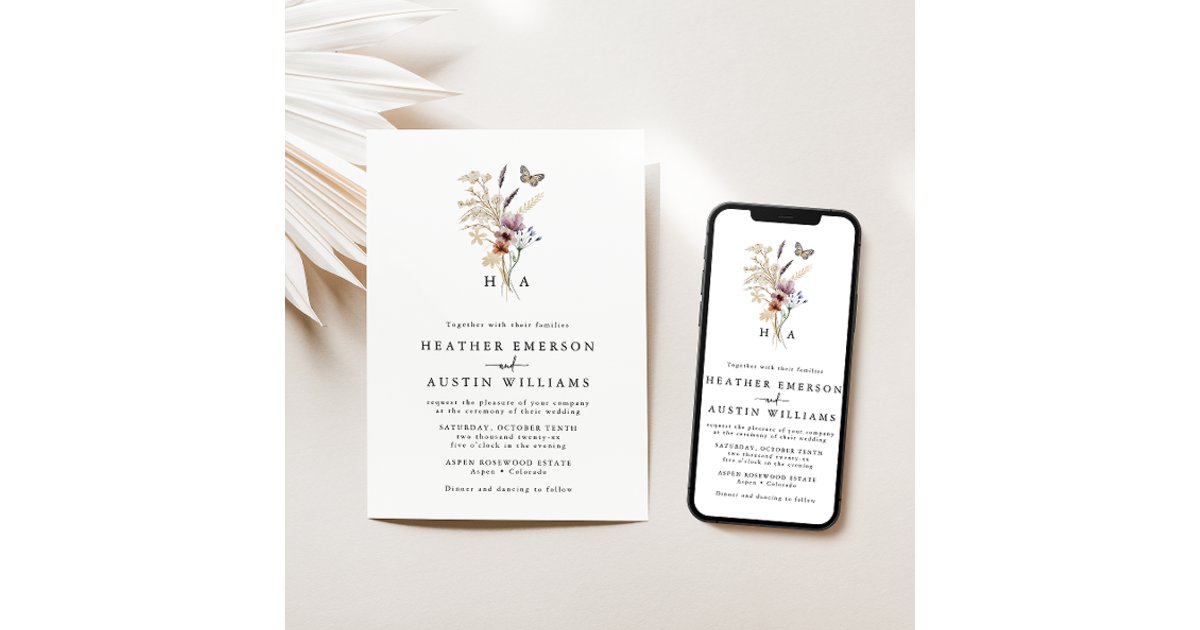 Boho Monogrammed Wedding Invitation | Zazzle