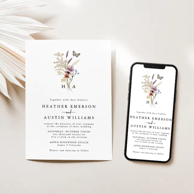 Boho Monogrammed Wedding Invitation | Zazzle