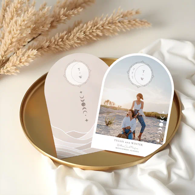 Boho Moon Star Save The Date Arch Photo Wedding Invitation | Zazzle