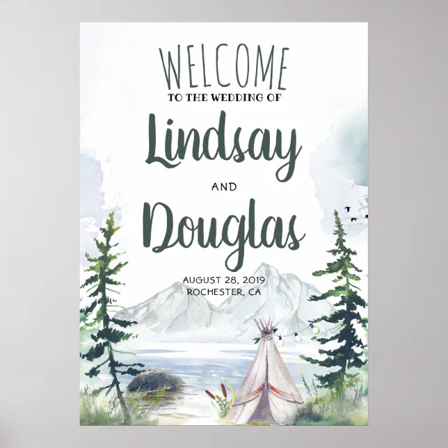 Boho Mountains Adventure Wedding Welcome Sign | Zazzle