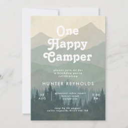 Boho Mountains One Happy Camper Boys 1st Birthday Invitation | Zazzle