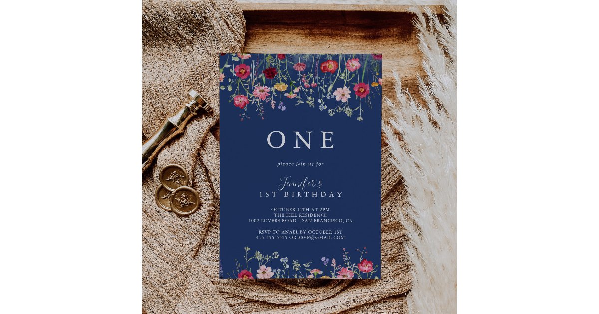 Boho Multicolor Wildflower First Birthday Party Invitation | Zazzle