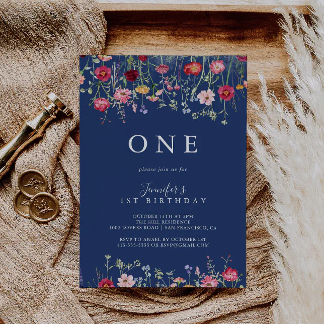 Boho Multicolor Wildflower First Birthday Party Invitation | Zazzle