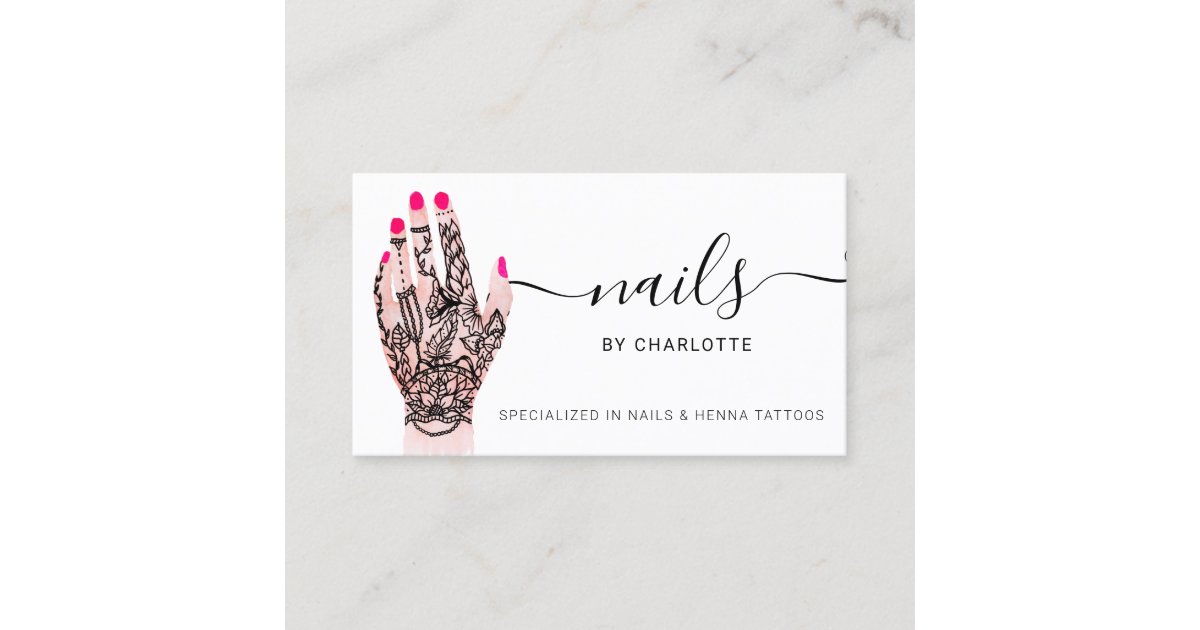 Boho nails technician henna tattoos illustration business card | Zazzle