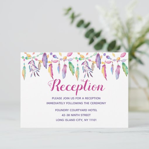 Boho Native American Purple Feather Indian Wedding Invitation | Zazzle
