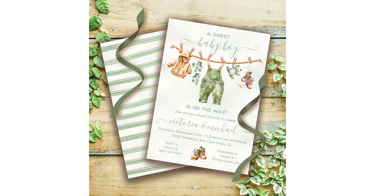 Boho Nature Baby Shower Clothesline Invitation | Zazzle
