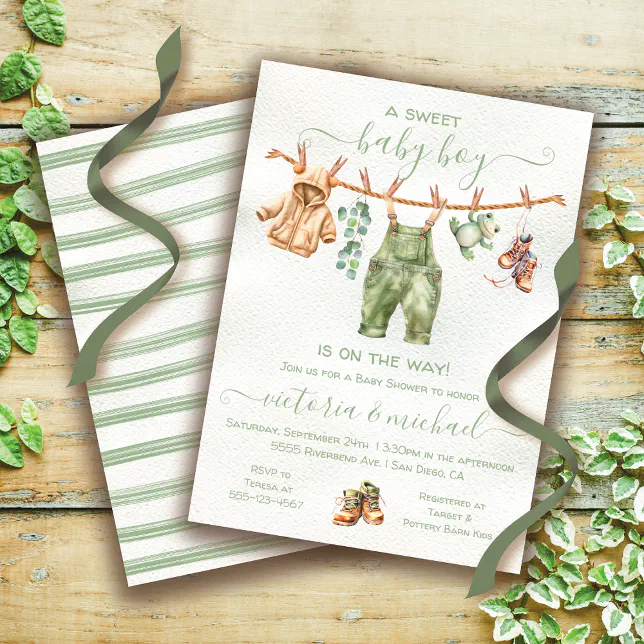 Boho Nature Baby Shower Clothesline Invitation | Zazzle