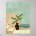 Boho Neutral and Teal Coastal Illustration Art Poster | Zazzle