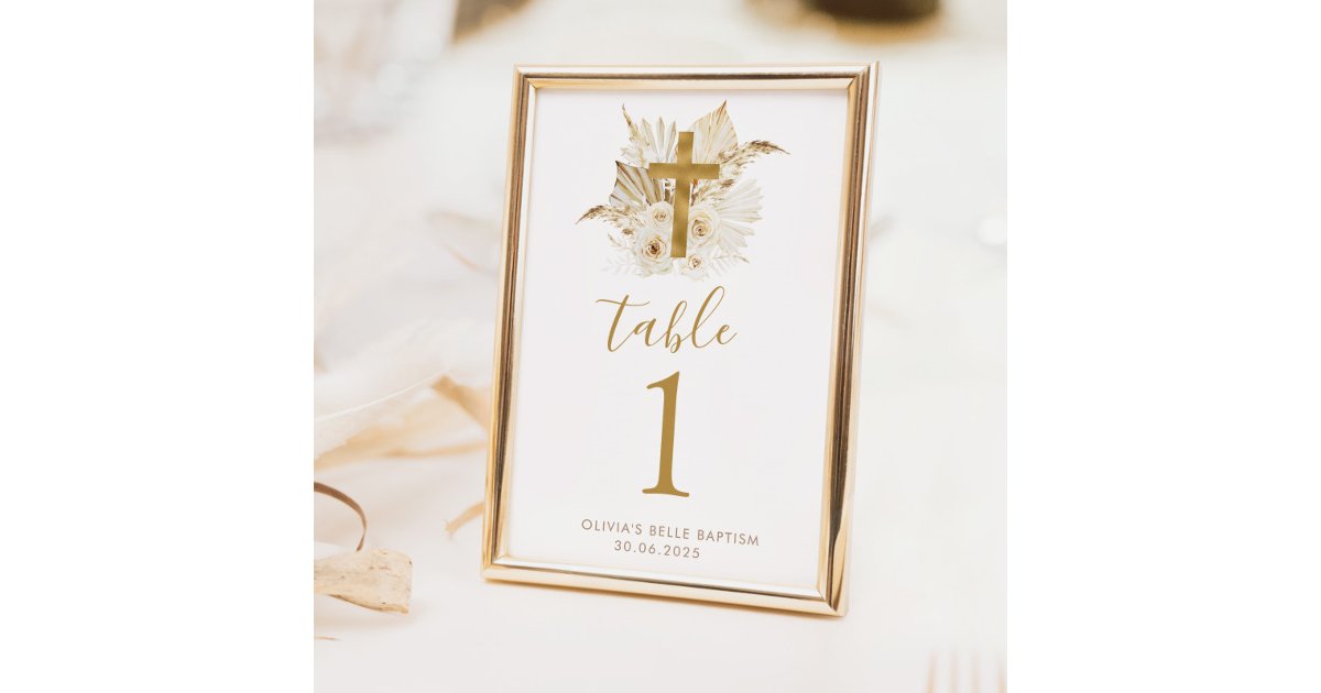 Boho Neutral Floral Baptism Table Numbers | Zazzle