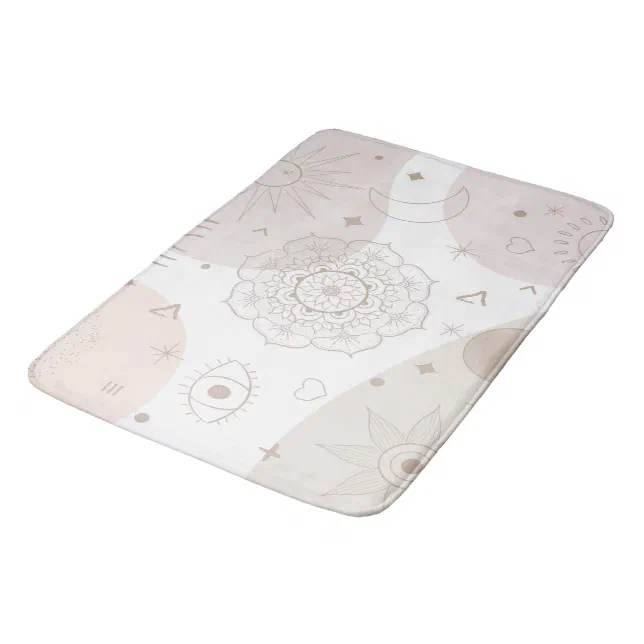 Boho Neutral Space Doodles Aesthetic Design Bath Mat | Zazzle