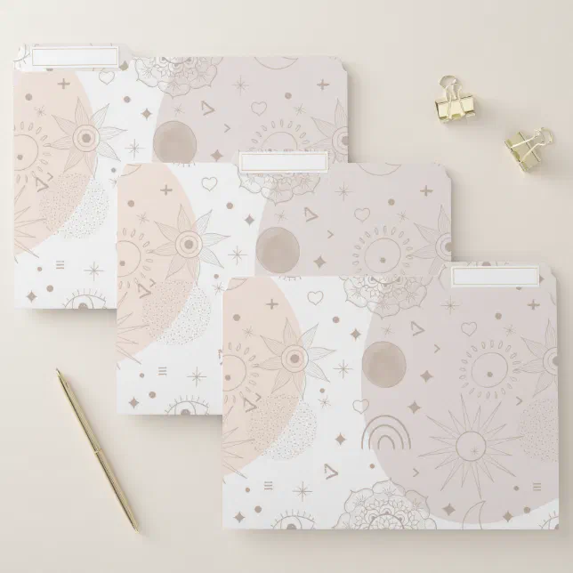 Boho Neutral Space Doodles Aesthetic Design File Folder | Zazzle