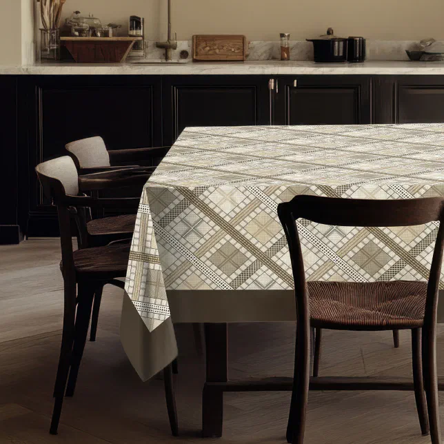 Boho Neutral Tablecloth with Modern Line Patterns | Zazzle
