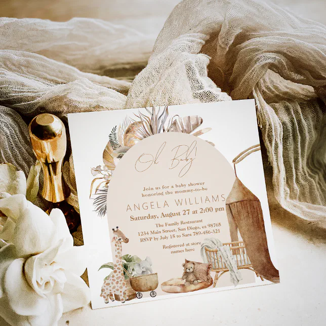 Boho Nursery Modern Elegant Baby Shower Invitation | Zazzle