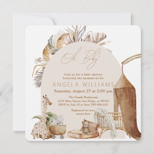 Boho Nursery Modern Elegant Baby Shower Invitation | Zazzle