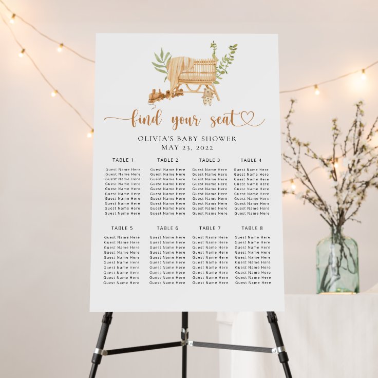 Boho nursery seating chart foam board | Zazzle