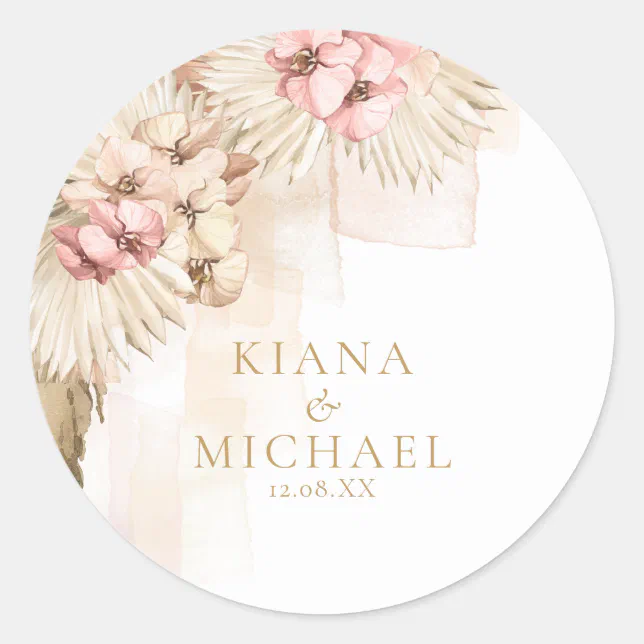 Boho Oasis Wedding Floral ID959 Classic Round Sticker | Zazzle