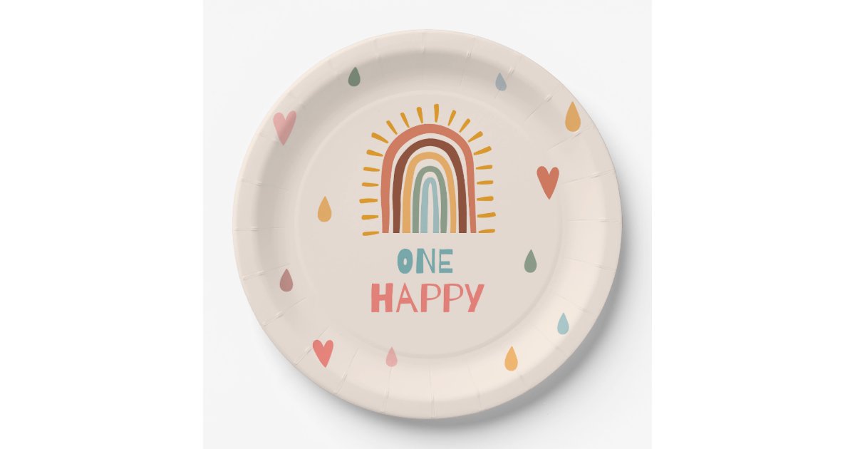 Boho One first Birthday Rainbow Paper Plates | Zazzle