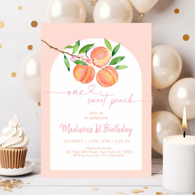 Boho One Sweet Peach Birthday Invitation | Zazzle