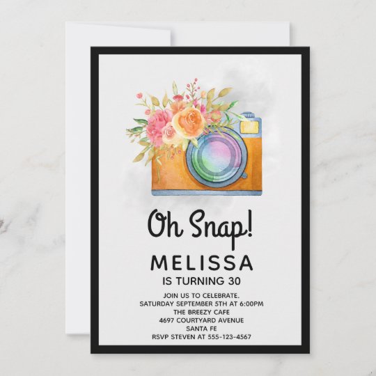 Boho Orange Camera & Flowers Watercolor Birthday Invitation | Zazzle.com