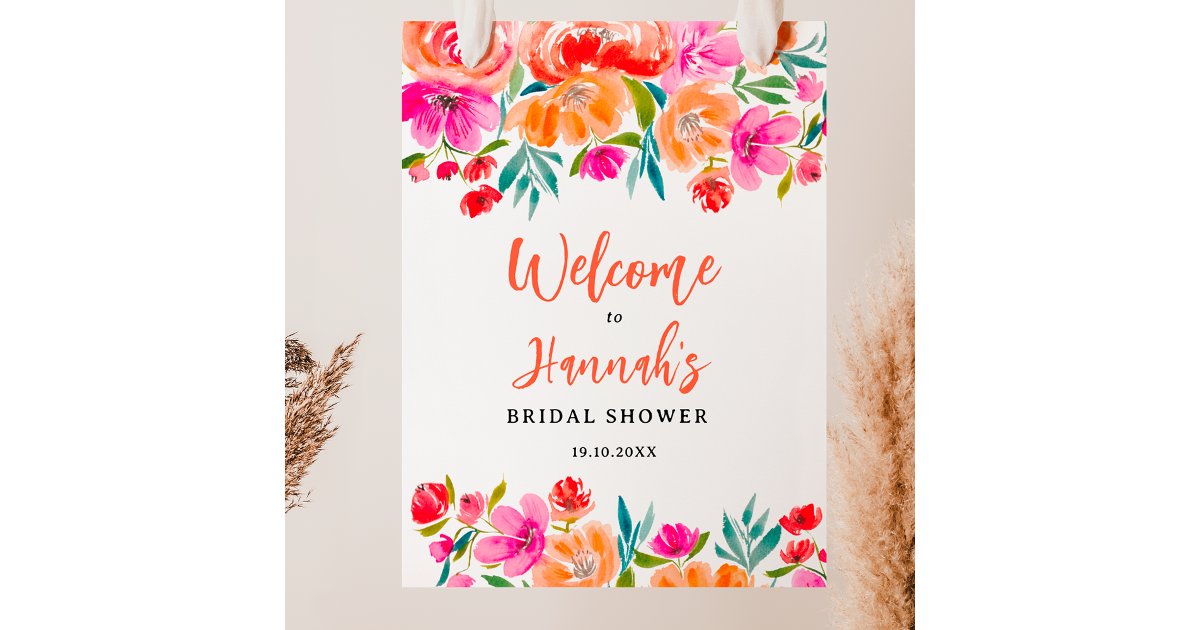 Boho orange floral wildflowers bridal welcome poster | Zazzle