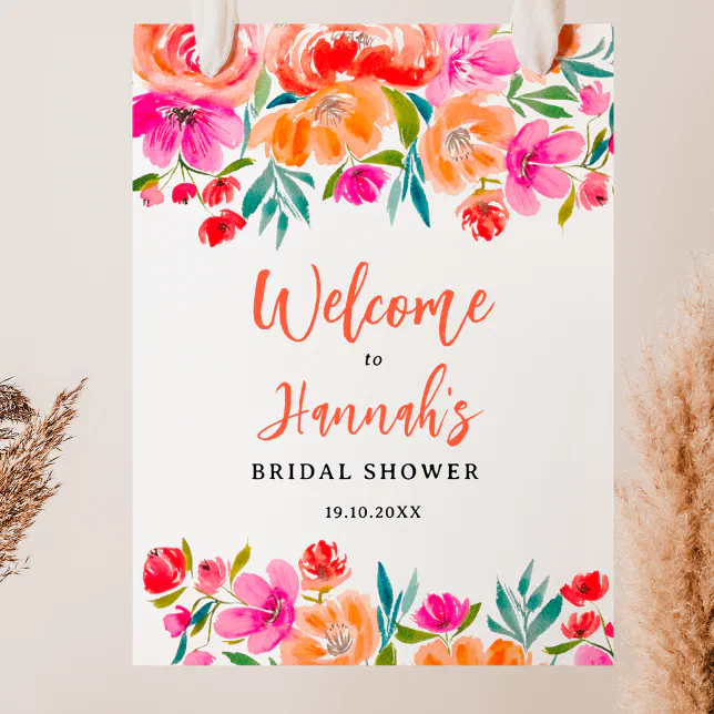 Boho orange floral wildflowers bridal welcome poster | Zazzle