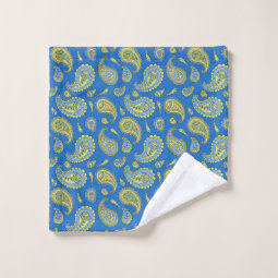 Boho Paisley Pattern Cerulean Blue & Yellow Green Bath Towel Set | Zazzle