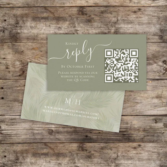 Boho Palm Leaves Botanical Foliage QR Code RSVP Enclosure Card | Zazzle