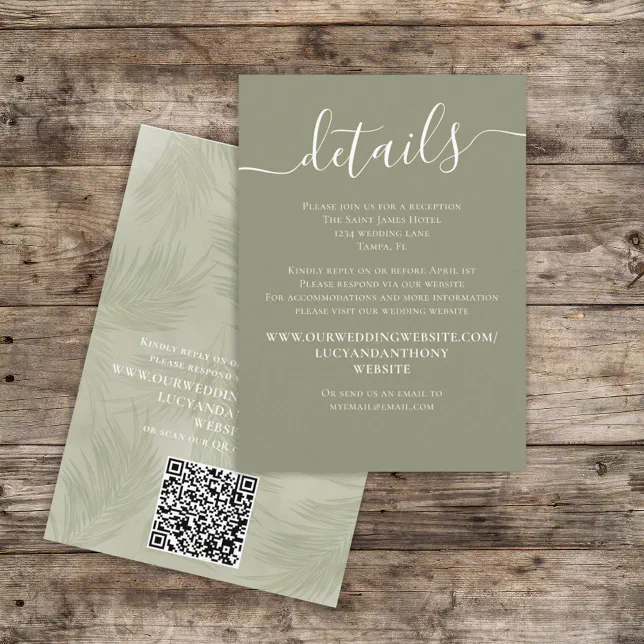 Boho Palm Leaves Botanical Timeline QR Code Detail Enclosure Card | Zazzle
