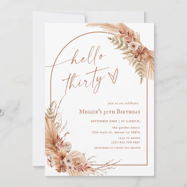 Boho Pampas 30th Birthday Invitation | Zazzle