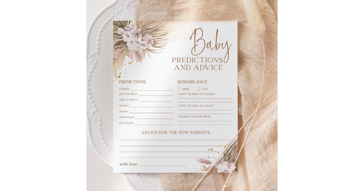 Boho Pampas Baby Predictions and Advice Cards | Zazzle