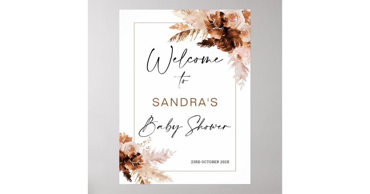 Boho Pampas Grass Baby Shower Welcome Sign | Zazzle