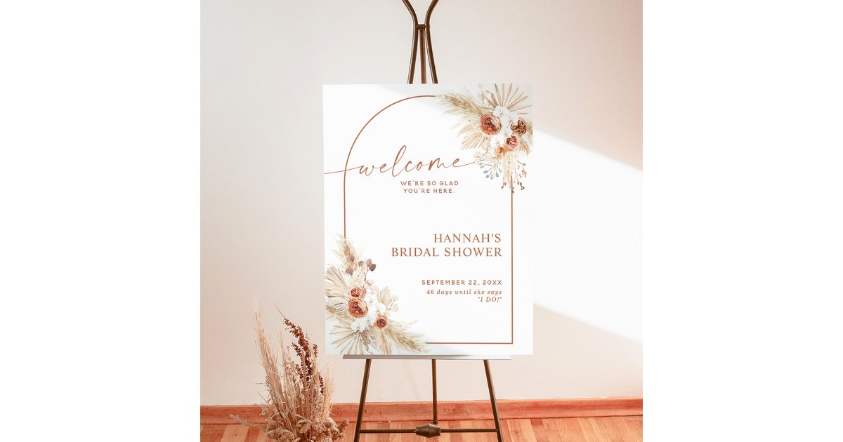 Boho Pampas Grass Bridal Shower Welcome Sign | Zazzle