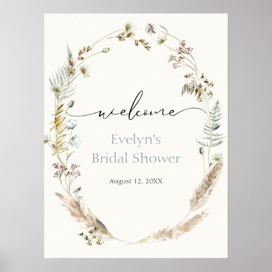 Boho Pampas Grass Dried Bouquet Welcome Poster