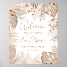 Boho pampas grass gender neutral welcome shower poster | Zazzle