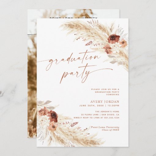 Boho Pampas Grass Graduation Party Invite | Zazzle