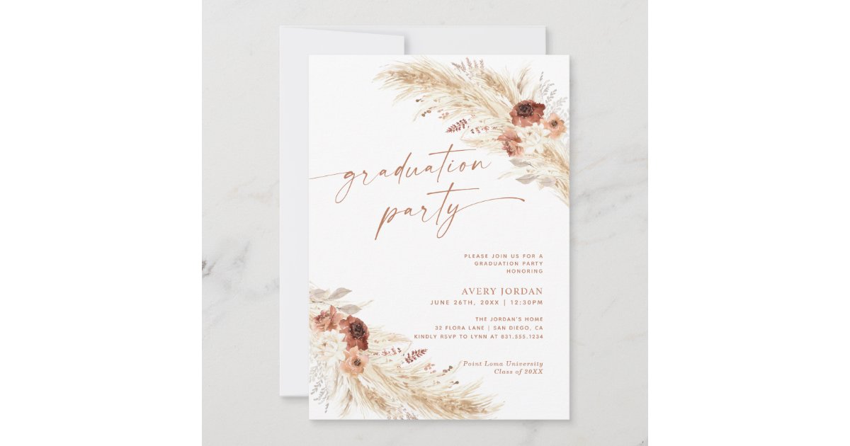 Boho Pampas Grass Graduation Party Invite | Zazzle