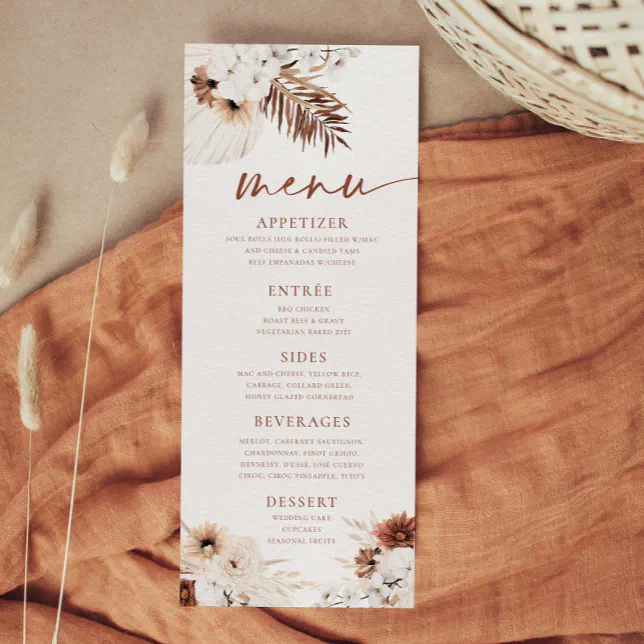 Boho Pampas Grass Menu | Zazzle