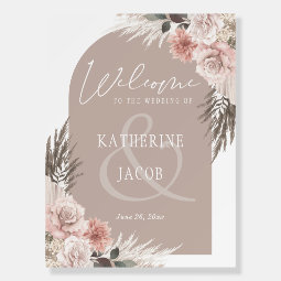 Boho Pampas Grass Neutral Wedding Welcome Sign | Zazzle