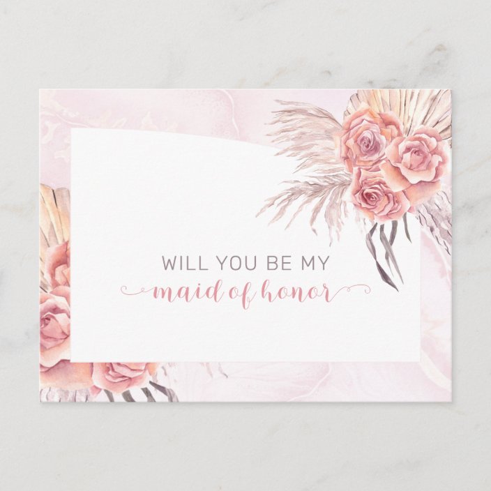 Boho Pampas Grass |Roses Maid of Honor Request Invitation Postcard ...