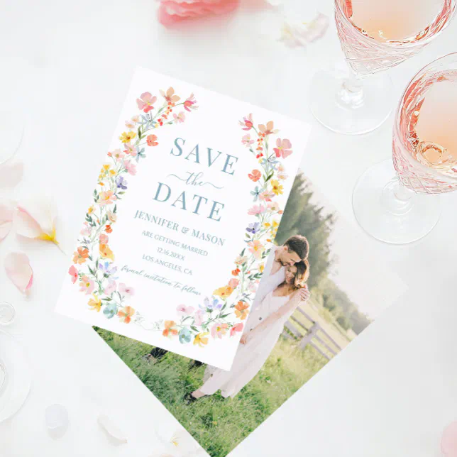 Boho Pastel Meadow Flowers Save The Date Photo Invitation | Zazzle