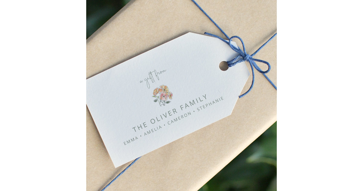 Boho Pastel Peach Watercolor Floral Name From Gift Tags | Zazzle