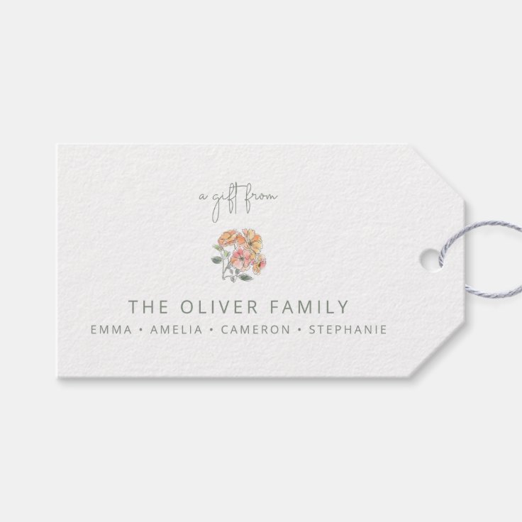 Boho Pastel Peach Watercolor Floral Name From Gift Tags | Zazzle