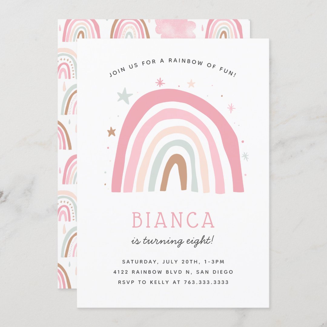 Boho Pastel Rainbow Girl's Birthday Party Invitation | Zazzle