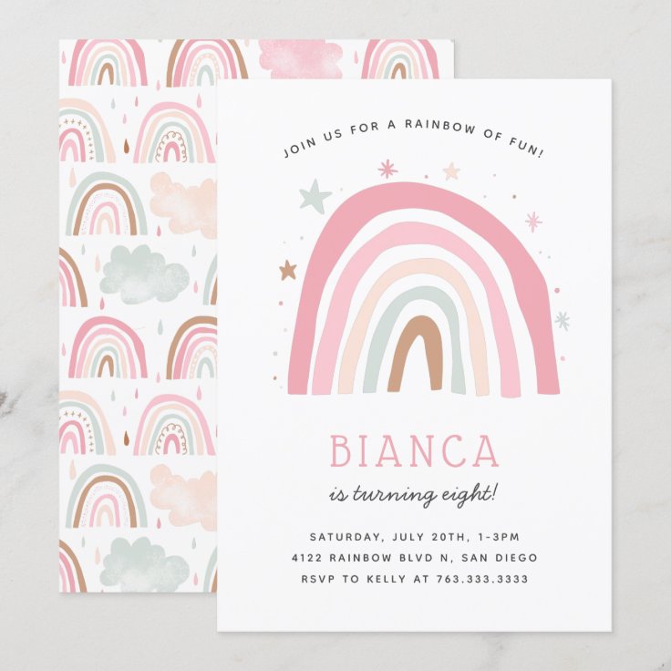 Boho Pastel Rainbow Girl's Birthday Party Invitation | Zazzle