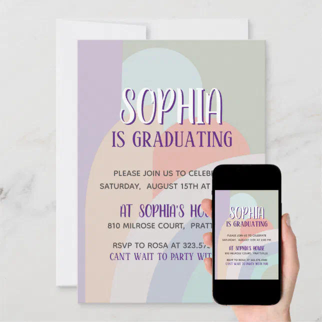 Boho Pastel Rainbow Graduation Invitation | Zazzle