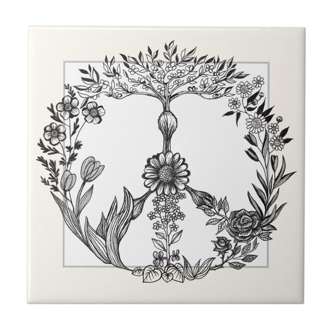 Boho Peace Sign Elegant Girly Cute Pretty Floral Ceramic Tile | Zazzle