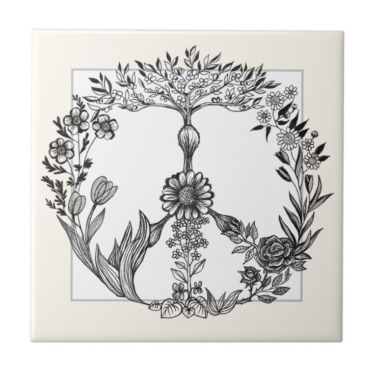 Boho Peace Sign Elegant Girly Cute Pretty Floral Ceramic Tile | Zazzle